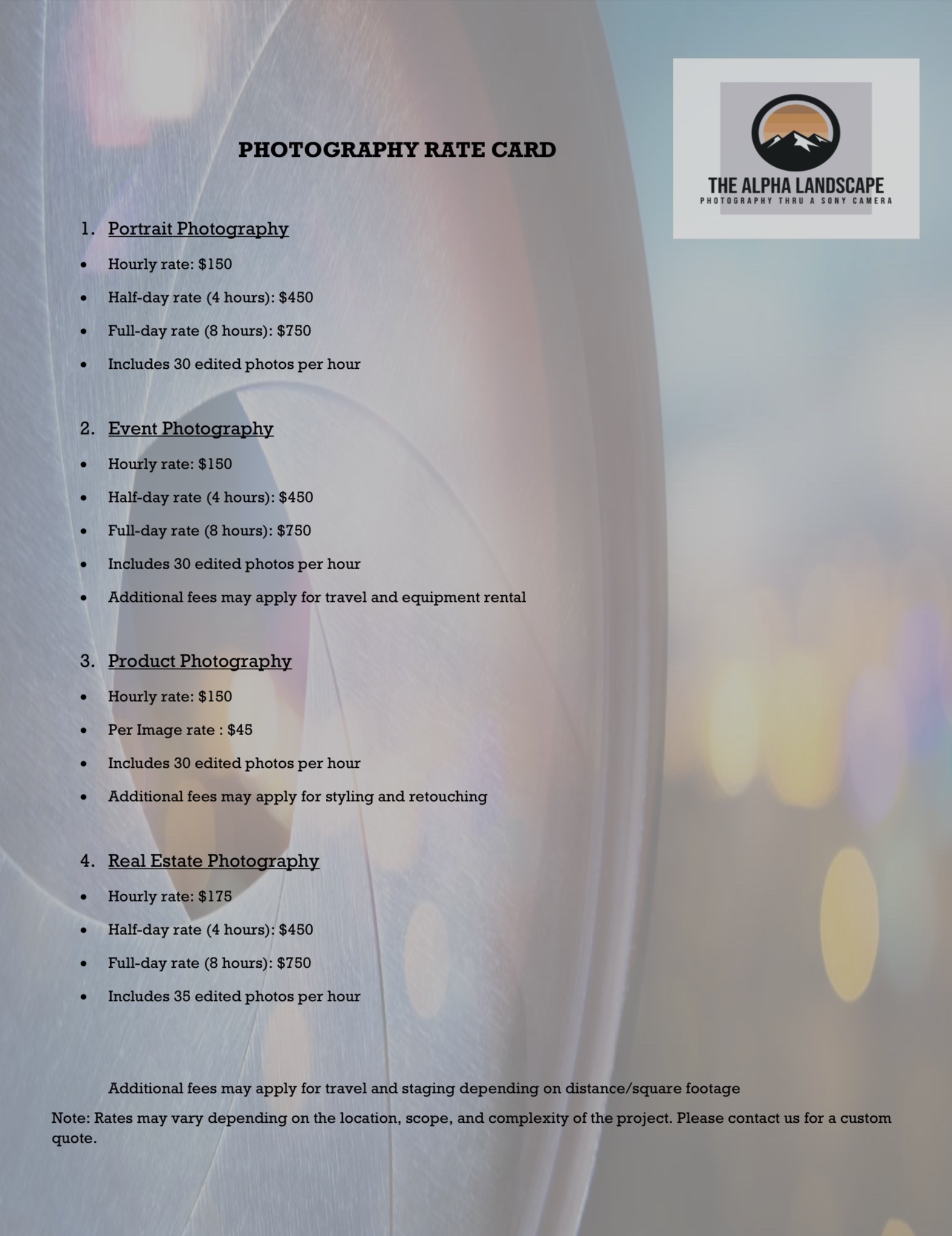 Our Rate Card – The Alpha Landscape